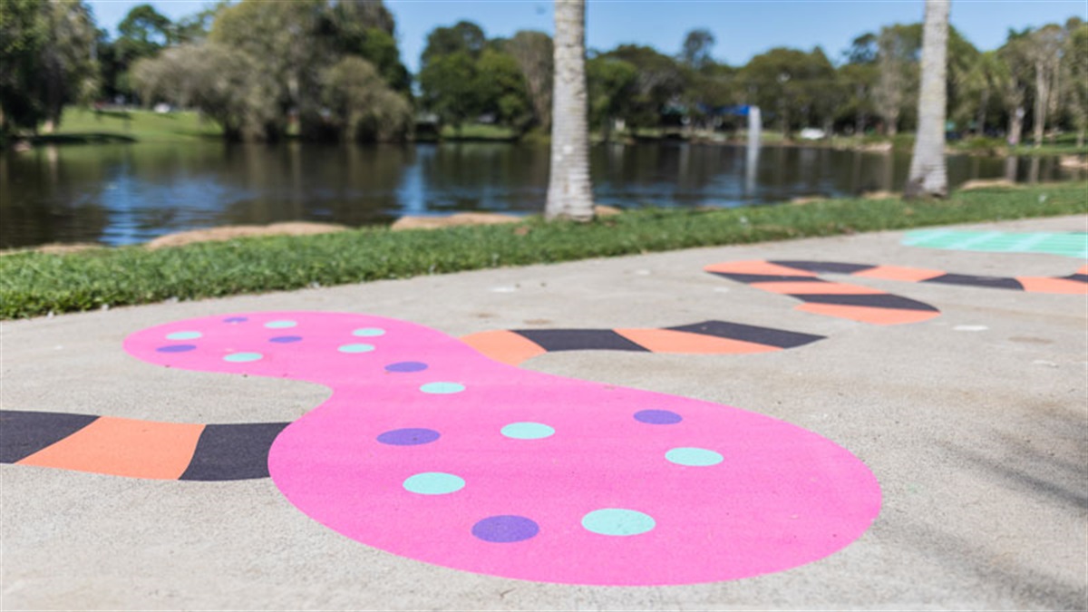 Artwork on lakeside footpaths - City of Moreton Bay